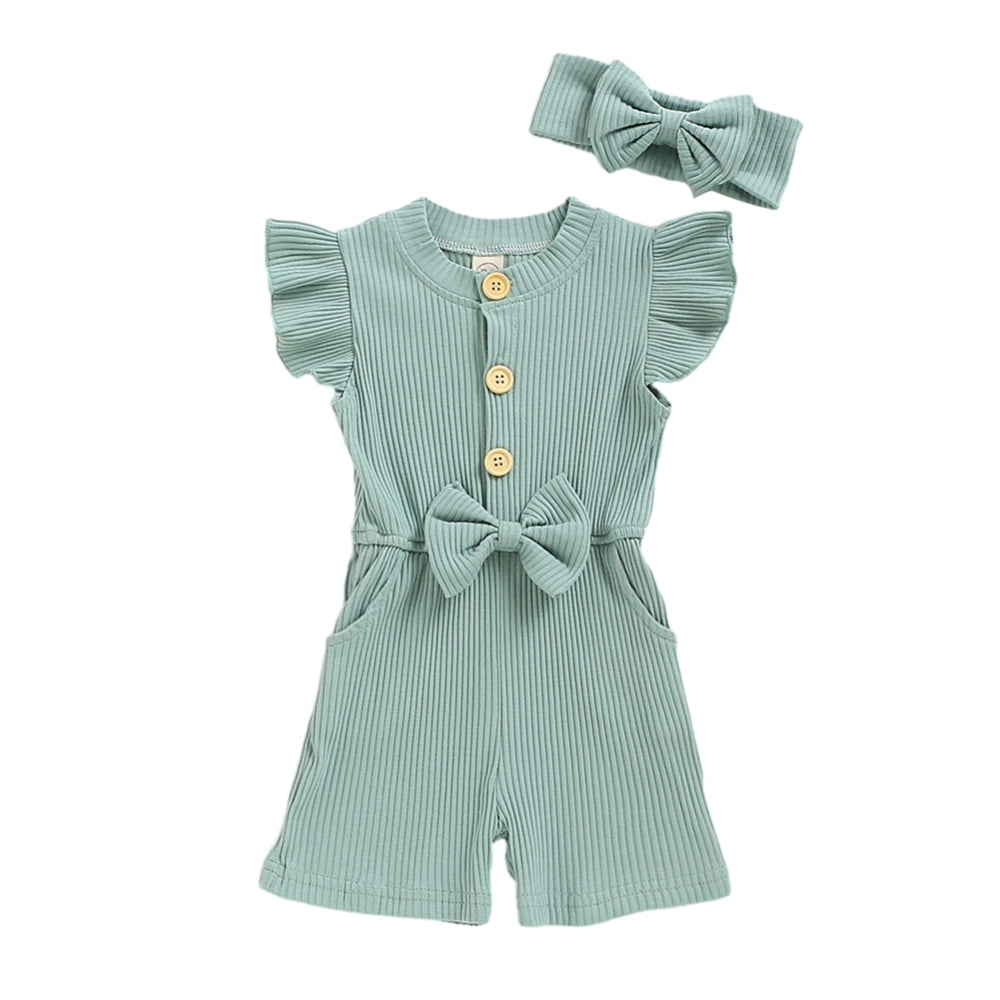 BULLPIANO Girls Sleeveless Romper Button Down Crewneck Romper Cute ...