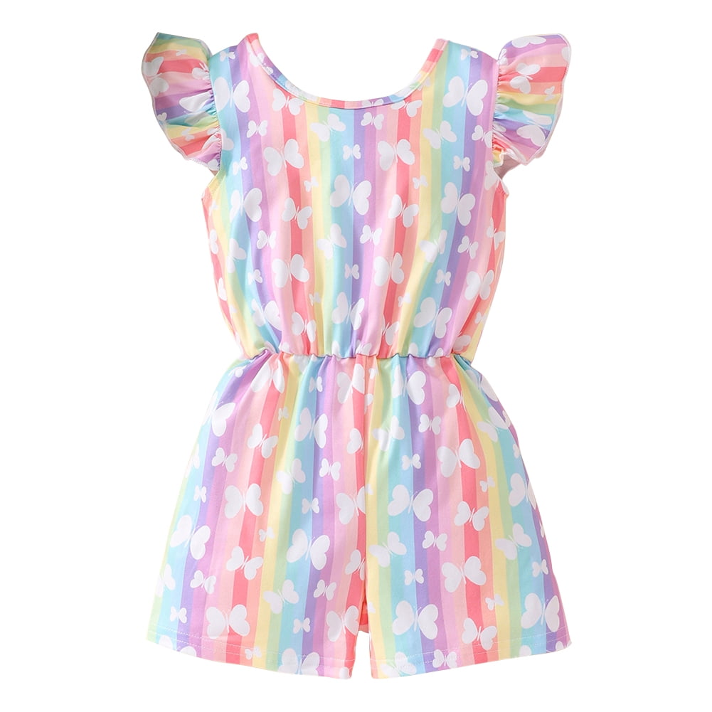 BULLPIANO Girls Summer Rompers Flutter Sleeve Scoop Neck One Piece ...