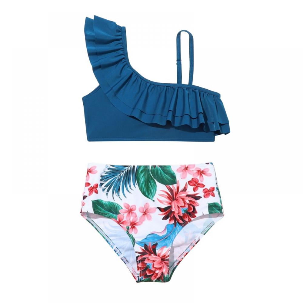 BULLPIANO Girls Summer Ruffle 2 Piece Swimsuits Bikini Sets Cute Print ...