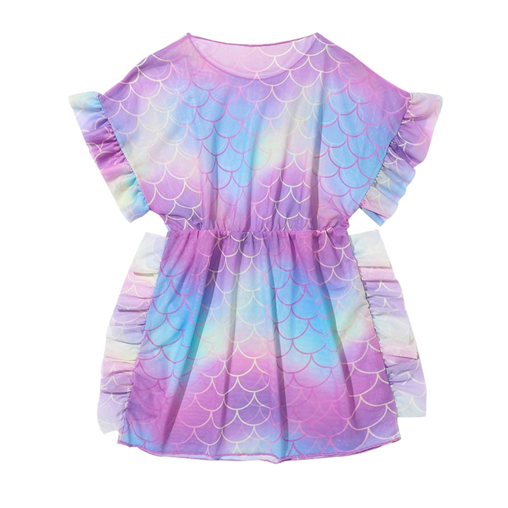 BULLPIANO Girls Swimsuit Cover Up Dress Short Batwing Sleeves Summer ...