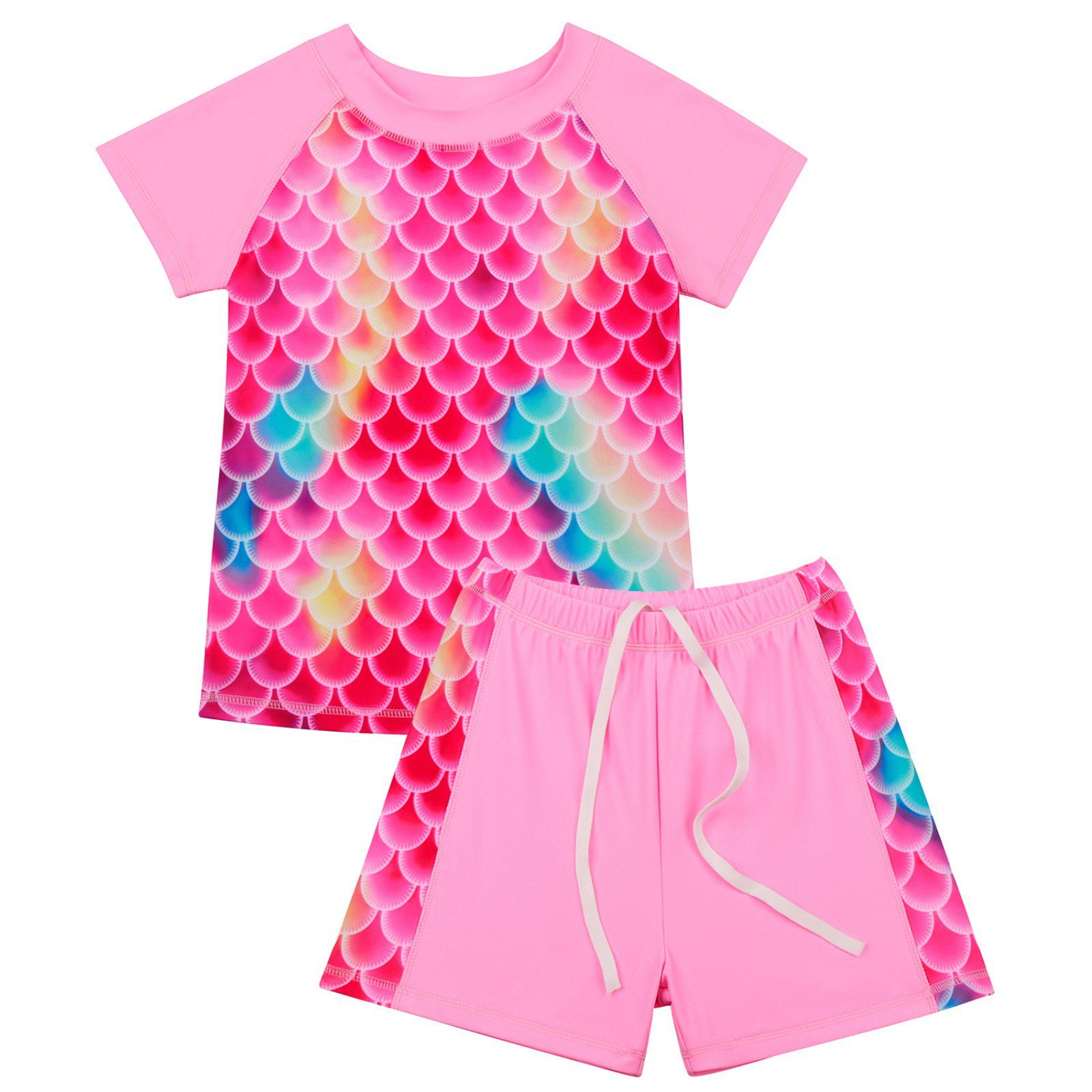 BULLPIANO Girls Swimsuits Two Piece Rash Guard Set Short Sleeve Bathing ...
