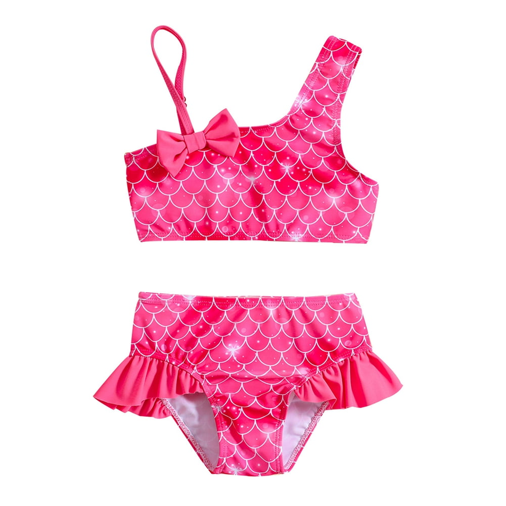 BULLPIANO Girls Tankini 2-Piece Swimwear One Shoulder Ruffle Bathing ...