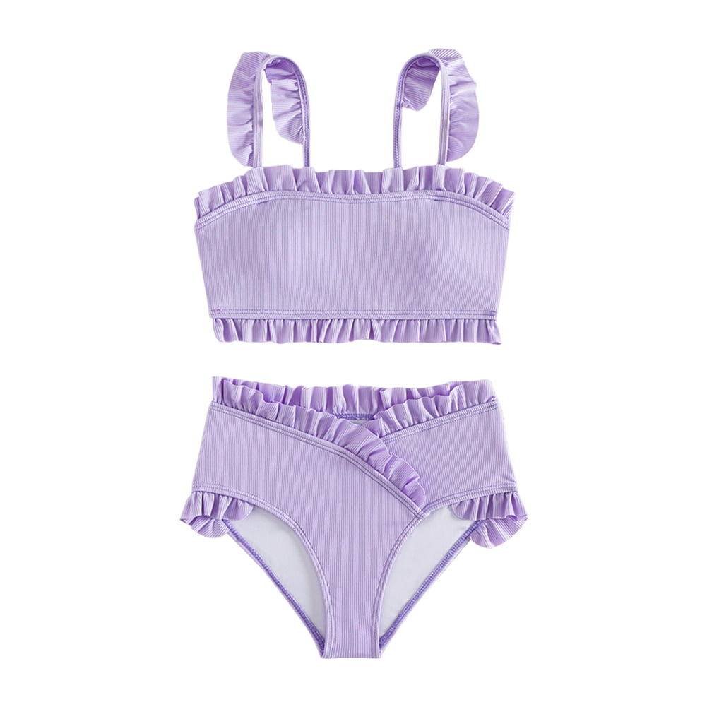 BULLPIANO Girls Two Piece Bikini Swimsuits Solid Color Bathing Suit for ...