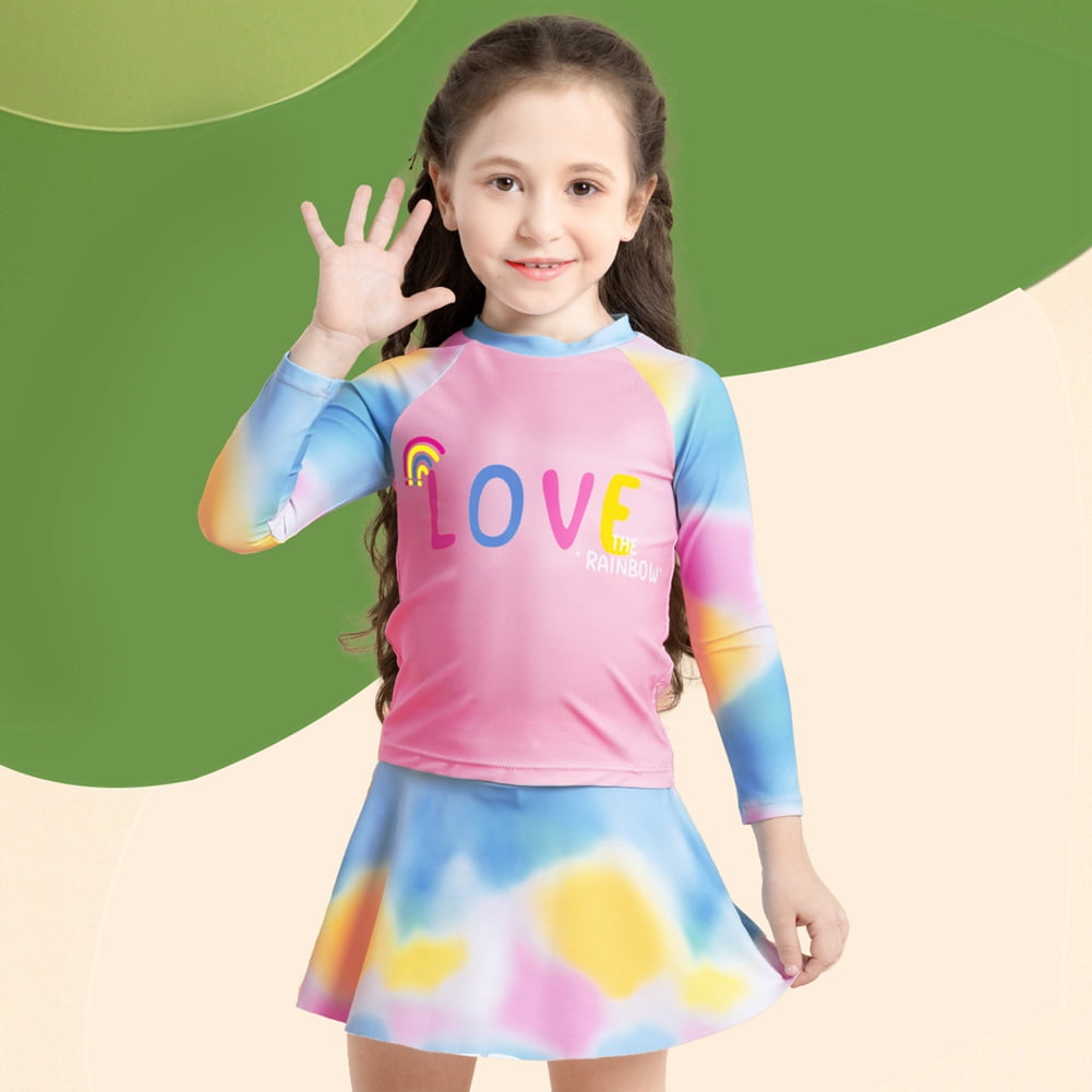 BULLPIANO Girls Two Piece Swimsuit Long Sleeve Rash Guard Sets with ...