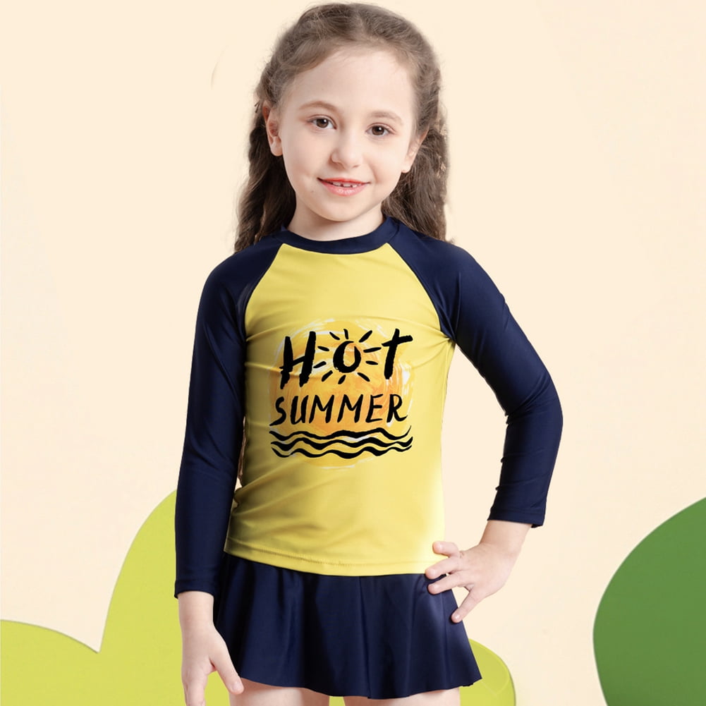 BULLPIANO Girls Two Piece Swimsuit Long Sleeve Rash Guard Sets with ...