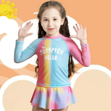 CHEEREAM Toddler Girls Rash Guard Swimsuit Skirt Hem Long Sleeve Modest ...