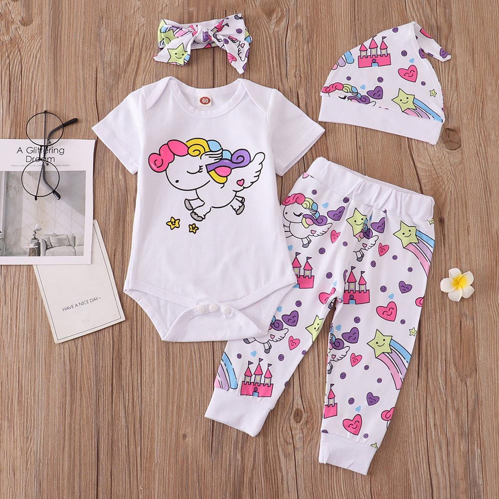 BULLPIANO Infant Baby Girl Romper Pants Headband Hat Clothes Outfit Set ...