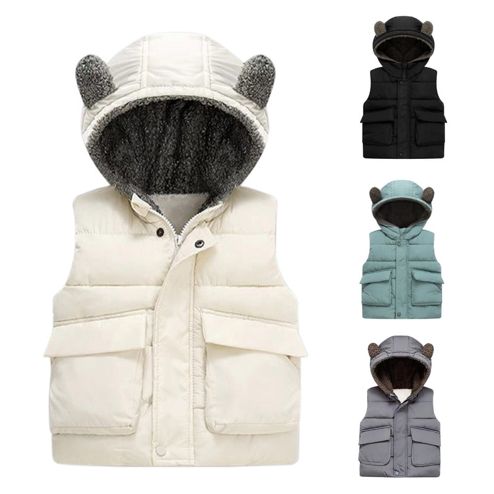 BULLPIANO Kids Baby Boys Girls Warm Thick Puffer Vest Cotton Jacket Toddlers Hooded Lined ...