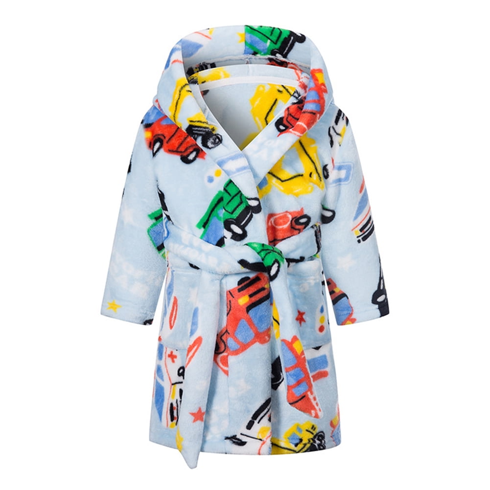 BULLPIANO Kids Flannel Bathrobes Hoodie Robes Kids Casual Pajamas Cute ...