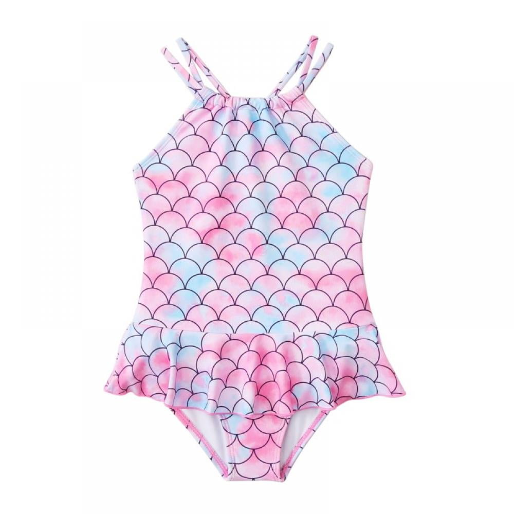 BULLPIANO Kids Girls' Beach Sport Halter One Piece Swimsuit Ruffle Hem ...