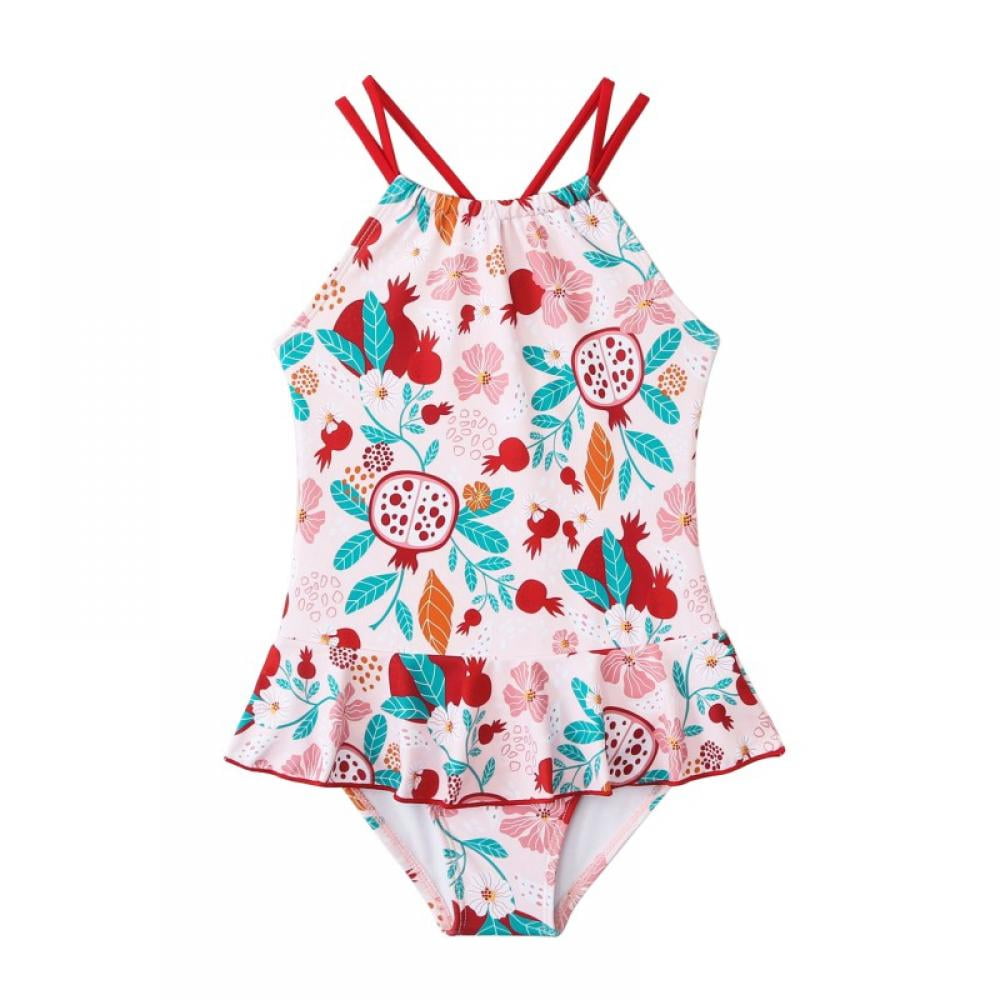 BULLPIANO Kids Girls' Beach Sport Halter One Piece Swimsuit Ruffle Hem ...