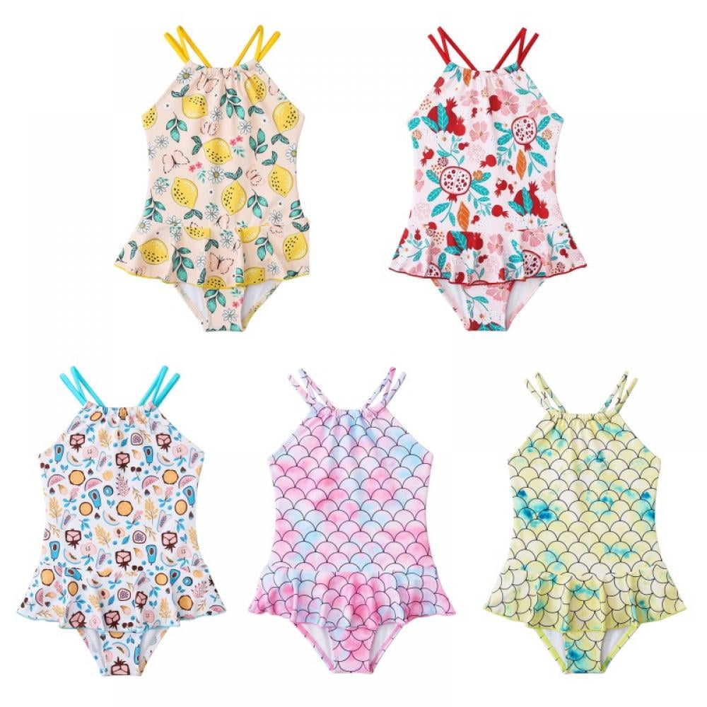 BULLPIANO Kids Girls' Beach Sport Halter One Piece Swimsuit Ruffle Hem ...