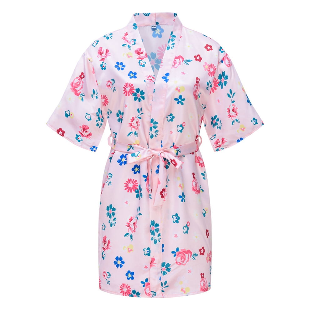 BULLPIANO Kids Satin Floral Kimono Robe Flower Girl Bath Robes for ...
