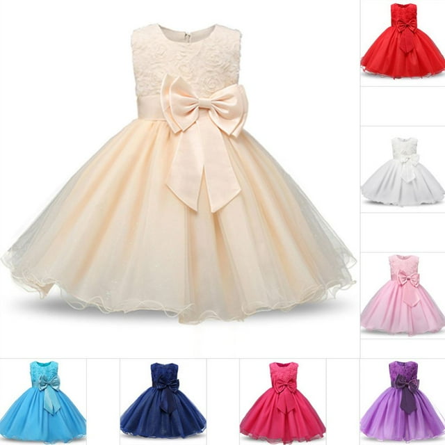BULLPIANO Little Girls Tulle Flower Princess Wedding Dress Big Bowknot ...