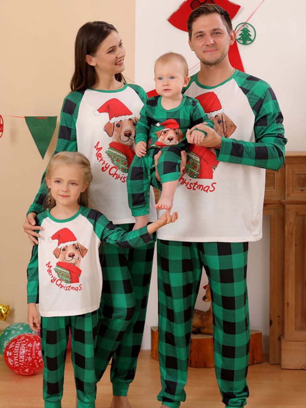 BULLPIANO Matching Family Pajamas Sets Christmas PJ's Dog Print Top and ...