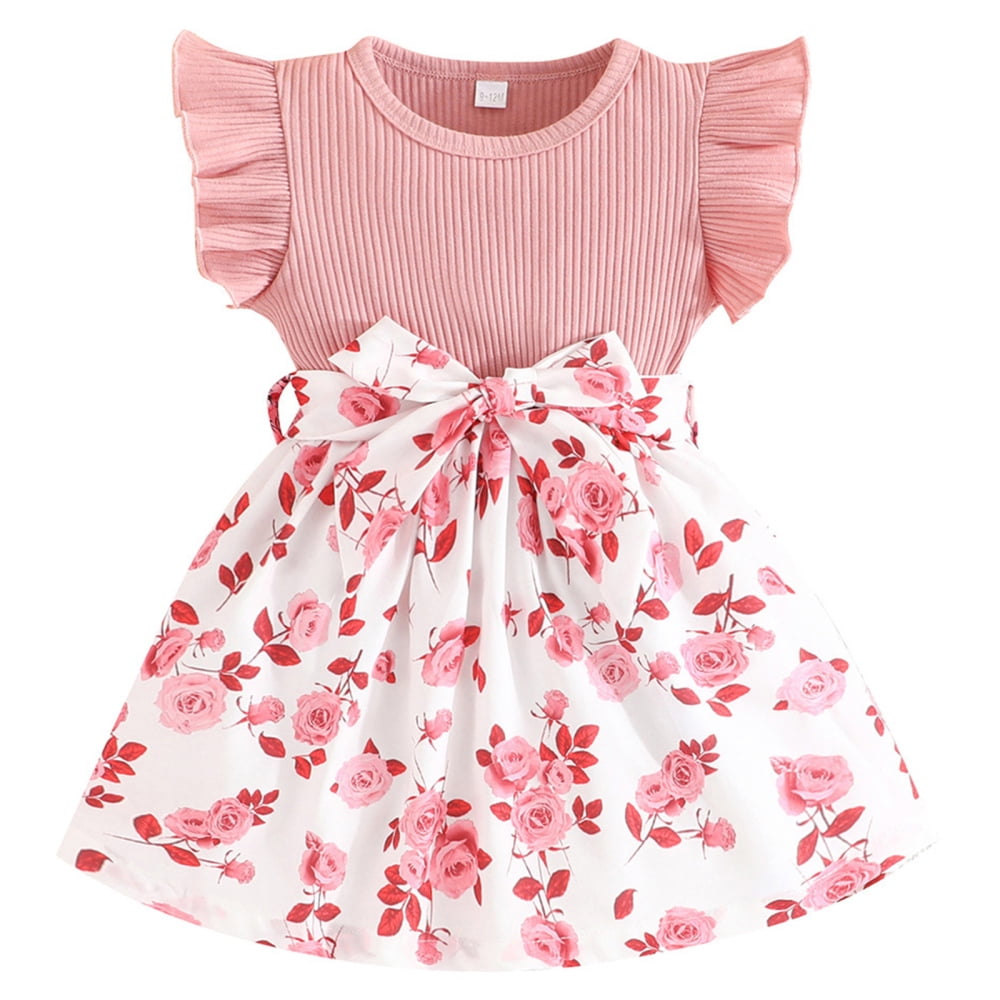 BULLPIANO Toddler Baby Girl Ribbed Dress Ruffle Solid Round Neck ...