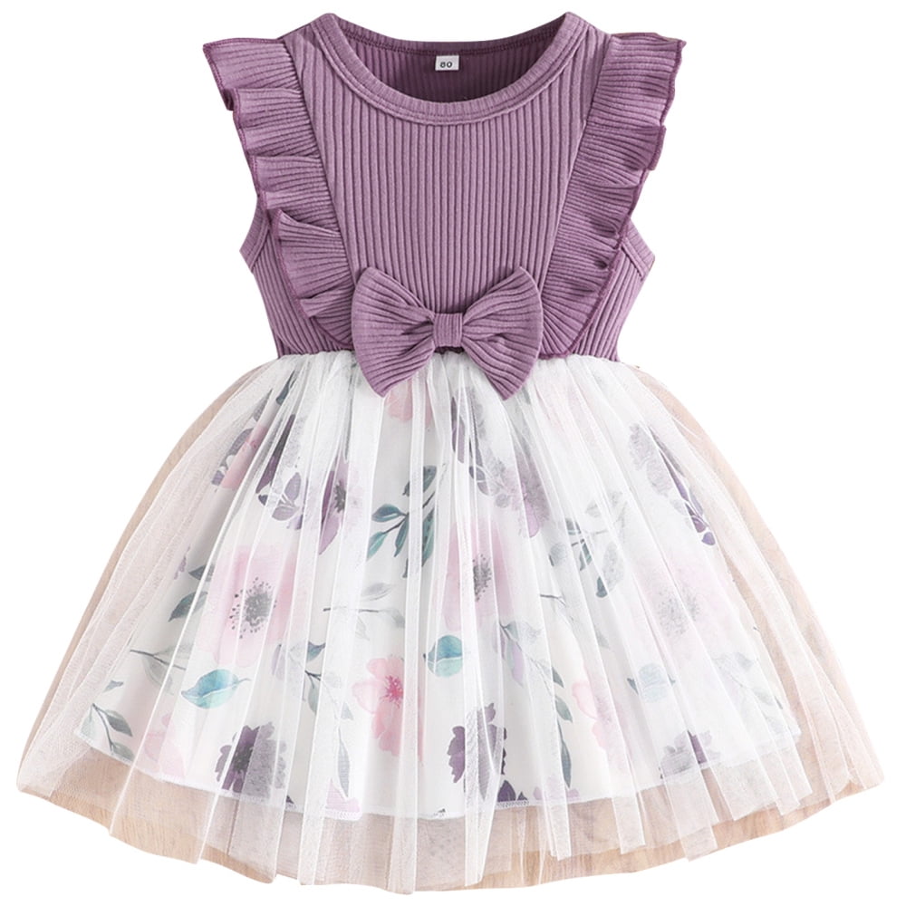 BULLPIANO Toddler Baby Girl Ribbed Dress Ruffle Solid Round Neck ...