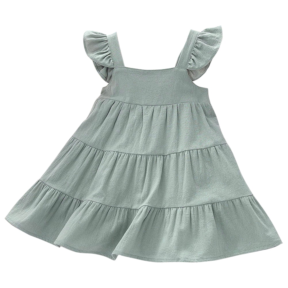 BULLPIANO Toddler Girl Dress Kids Summer Beach Solid Color Dresses ...