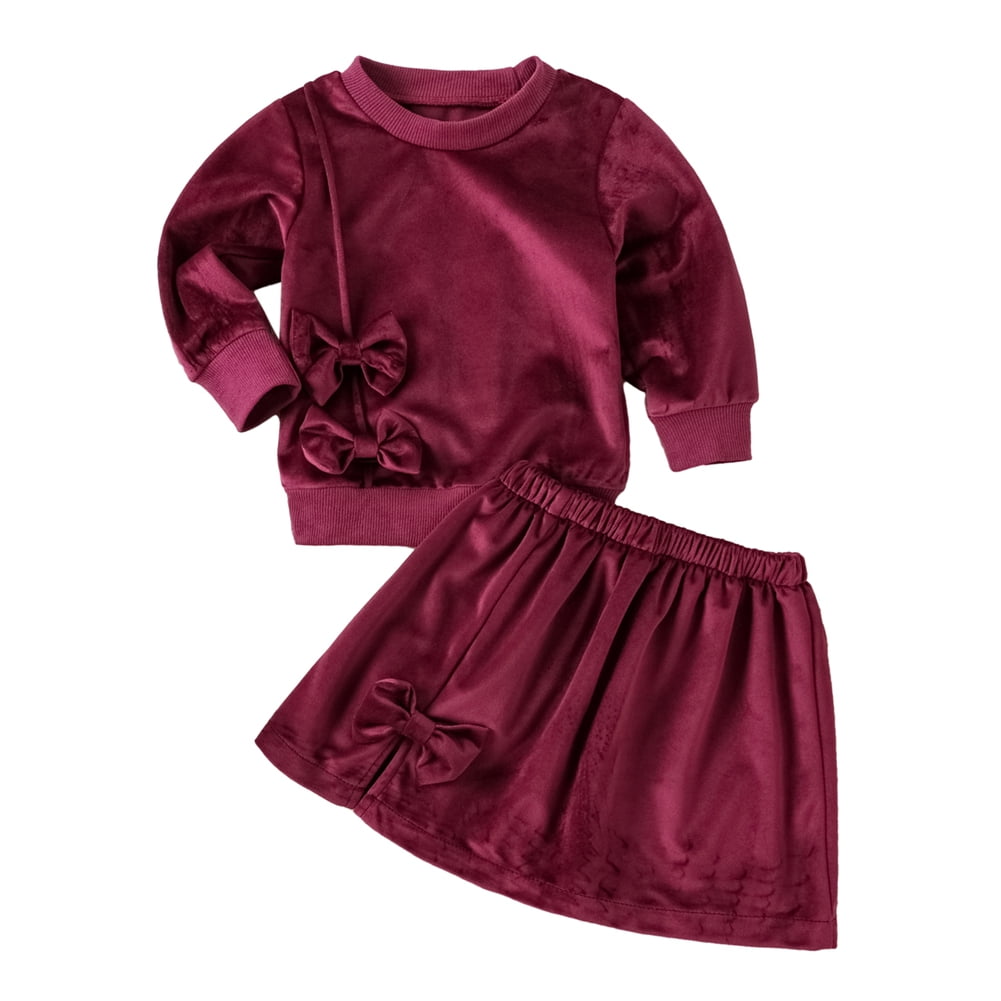 BULLPIANO Toddler Girl Fall Winter Outfits Long Sleeve Velvet Pullover ...