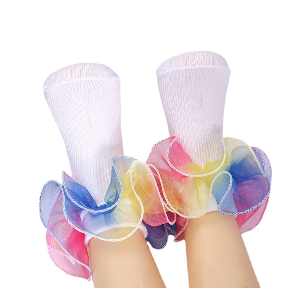 BULLPIANO Toddler Girls Ruffle Socks Colored Princess Frilly Lace Ankle ...