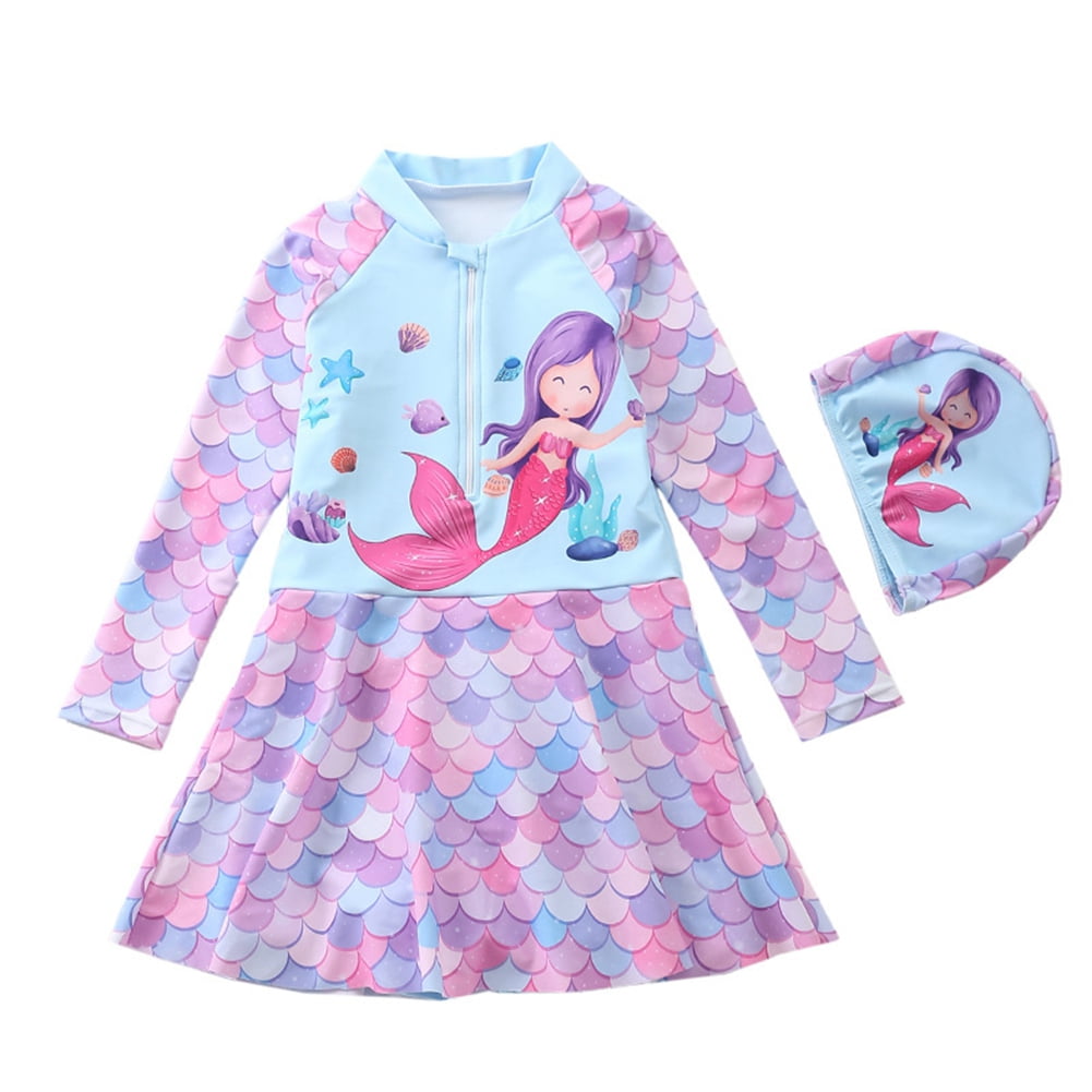 BULLPIANO Toddler Girls Swimsuit One Piece Mermaid UPF 50+ Dress ...