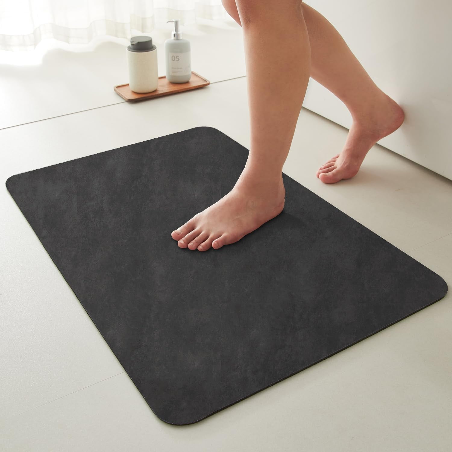 BULULOM Black Low-Profile Bath Mat, Non-Slip Quick-Drying Bathroom Rug ...