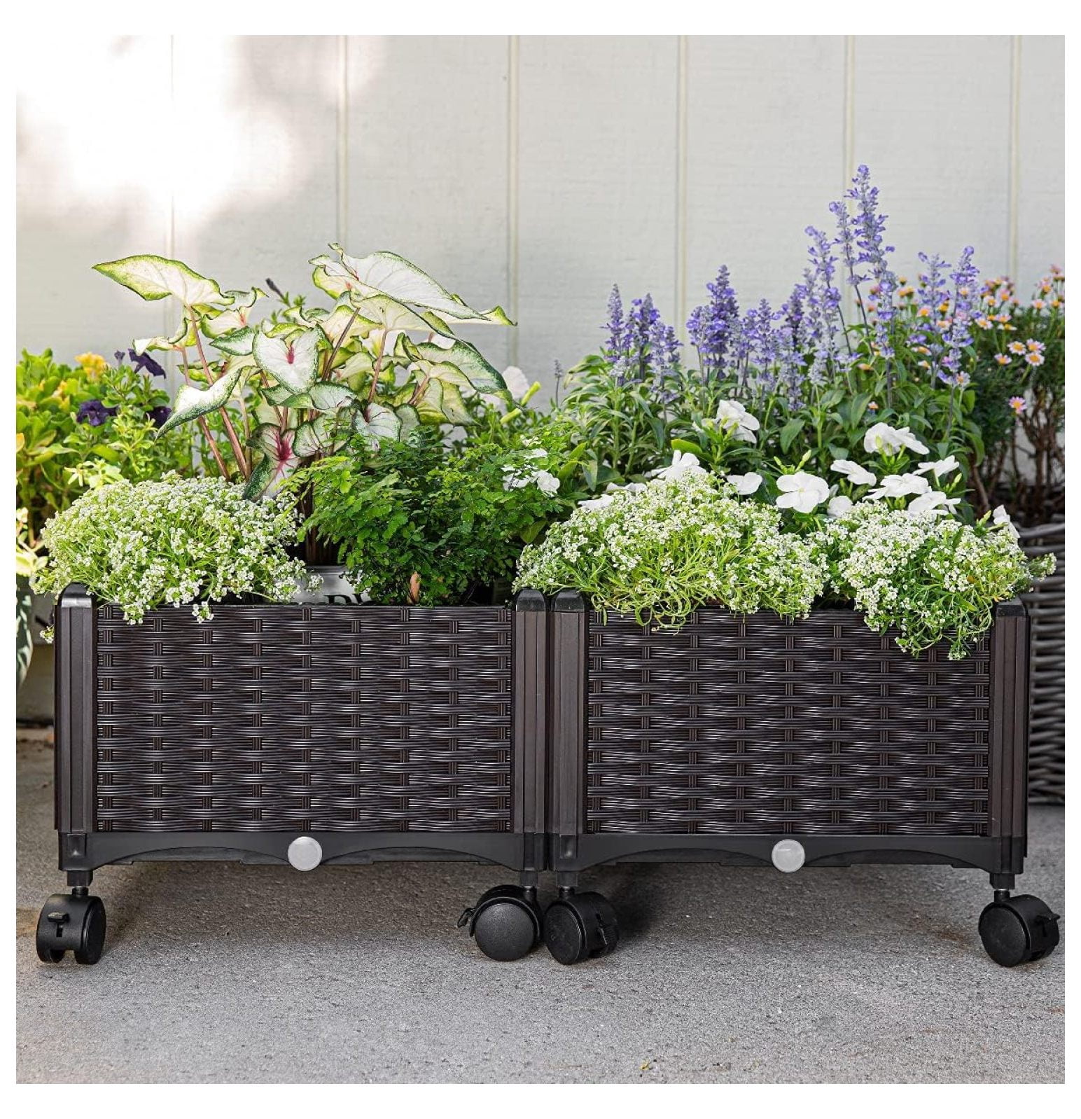 BULYAXIA 2 Pieces Rolling Garden Bed Brown Plastic w/Self-Watering ...