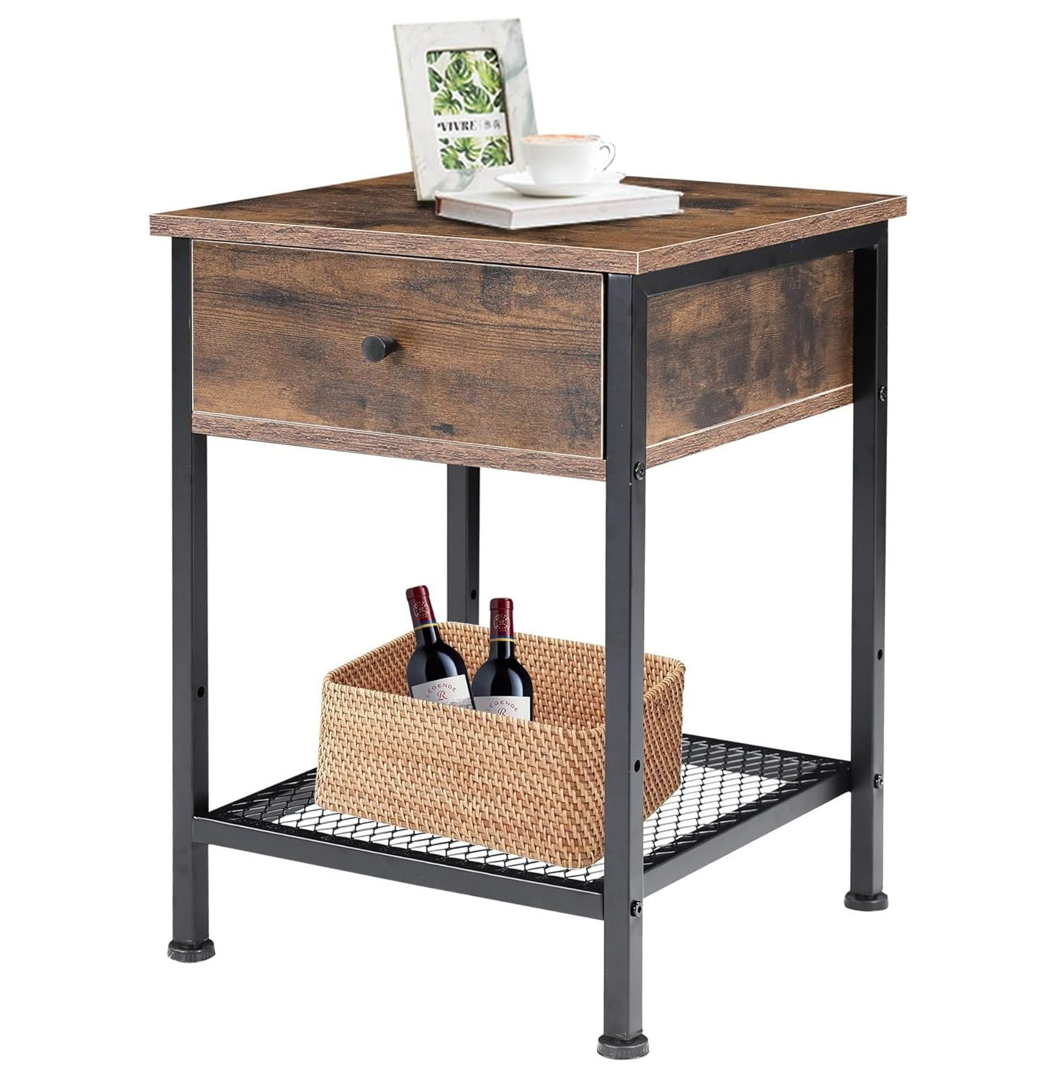 BULYAXIA Nightstand, 2 Tier Side Table, Small Bedside End Table with ...