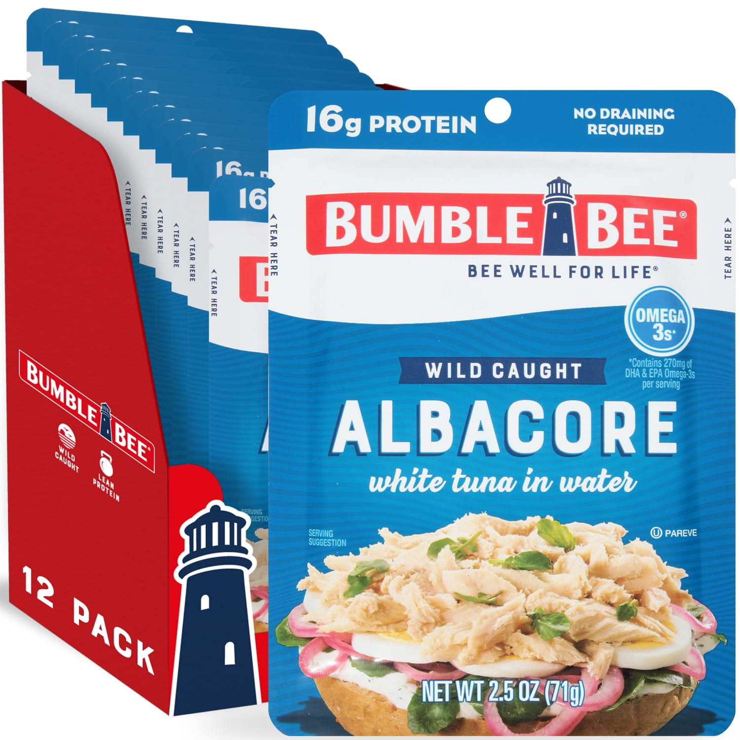BUMBLE BEE Premium Albacore Tuna in Water, Tuna Fish, High Protein Food ...