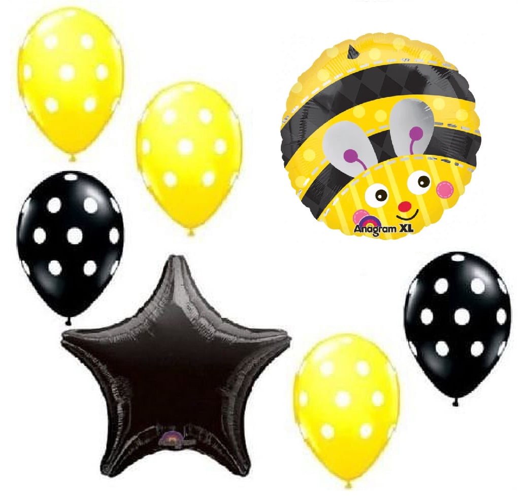 BUMBLEBEE Bumble Bee Polka Dots 7 Pc Birthday Party Mylar & Latex ...