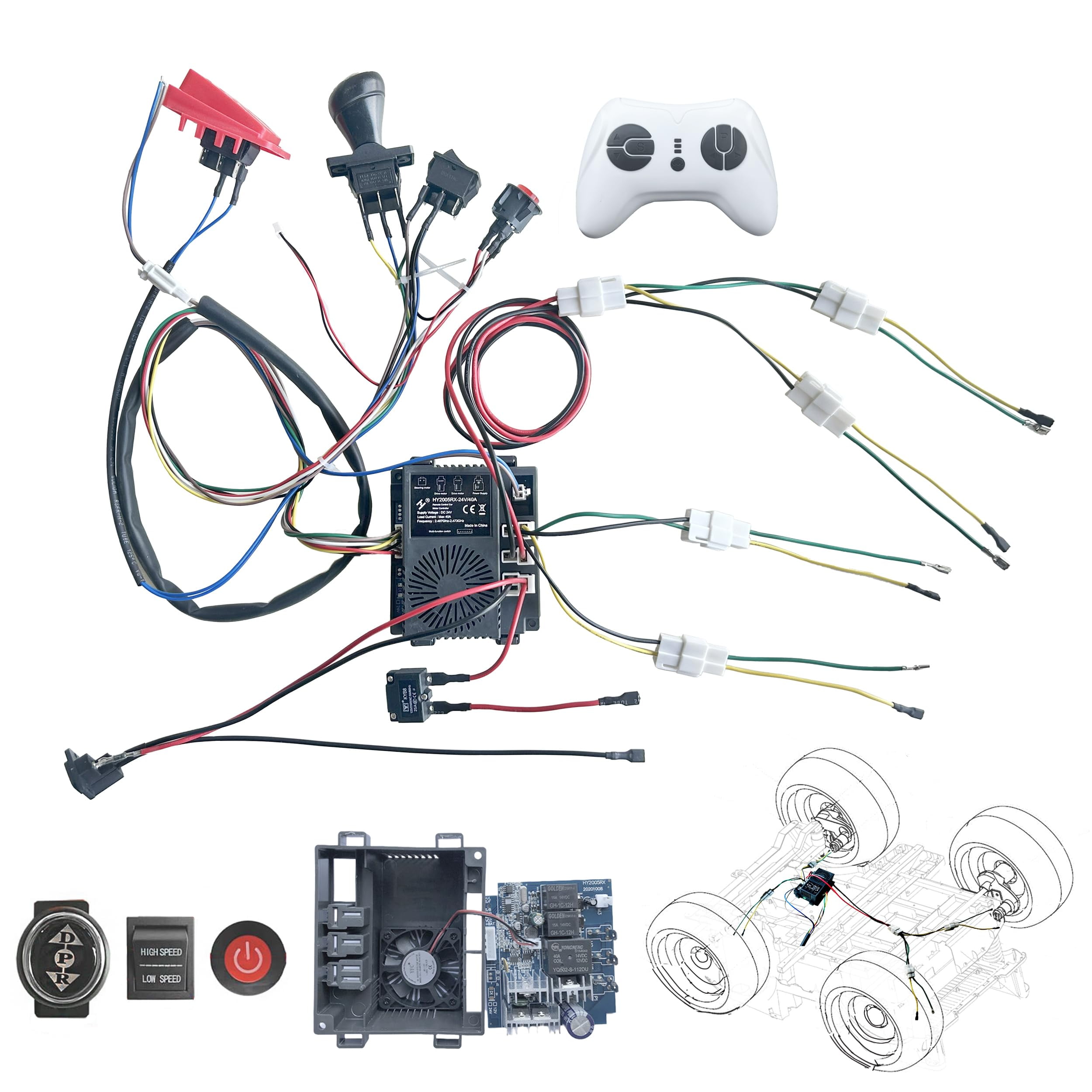 BUMPKAI 24 Volt DIY Wires Harness Conversion Kit for Kid's Ride On Toys Car,2.4G Set of Wire ...