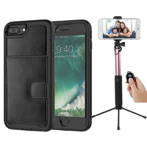 BUNDLE: Kona Vegan Leather Folio Wallet Case (Black) & Selfie Stick ...