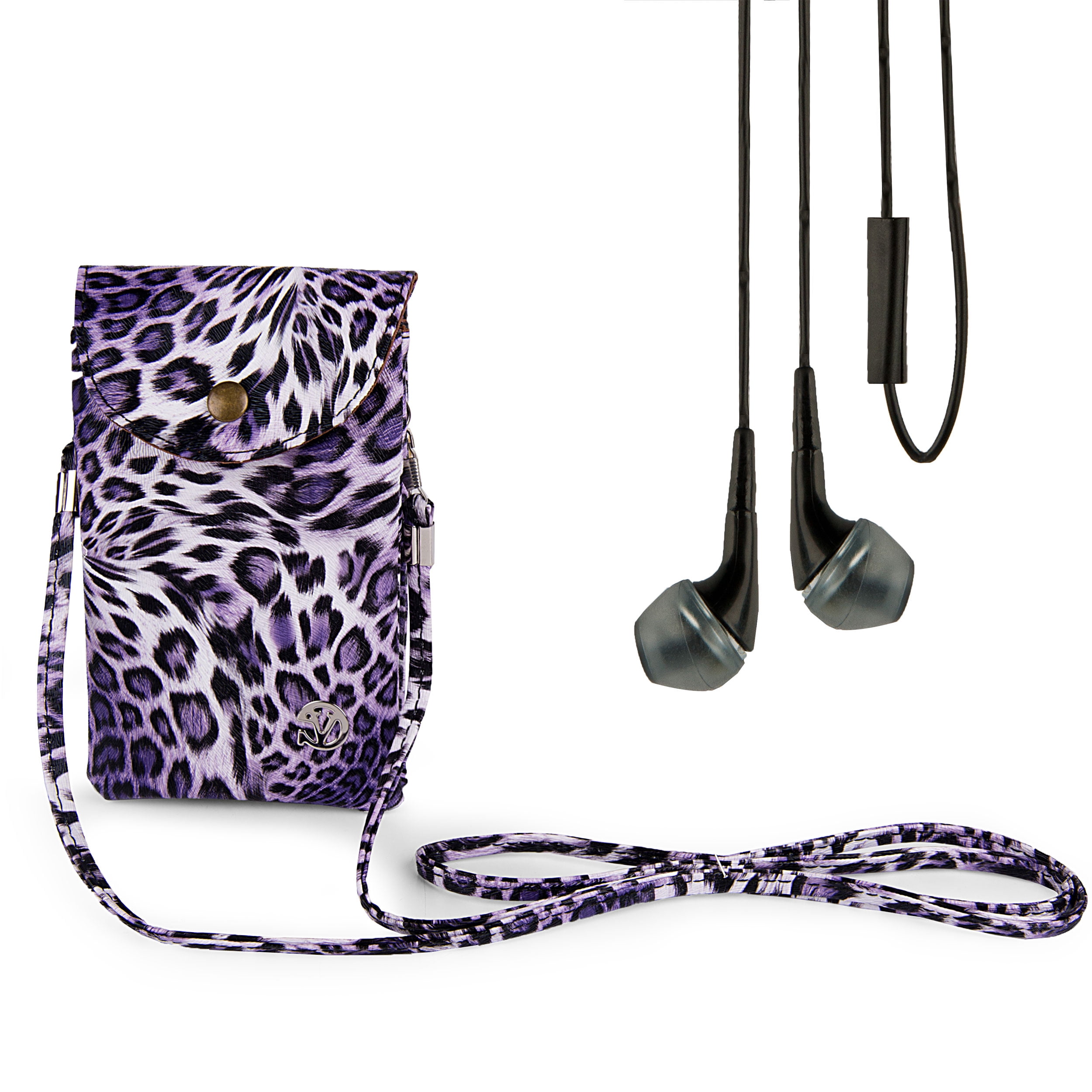 BUNDLE: Travel Crossbody Pouch (Purple Leopard) & Deluxe Stereo Hands ...