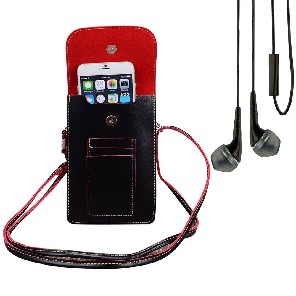 BUNDLE: Vegan Leather Vertical Crossbody Smartphone Pouch Wallet (Black ...