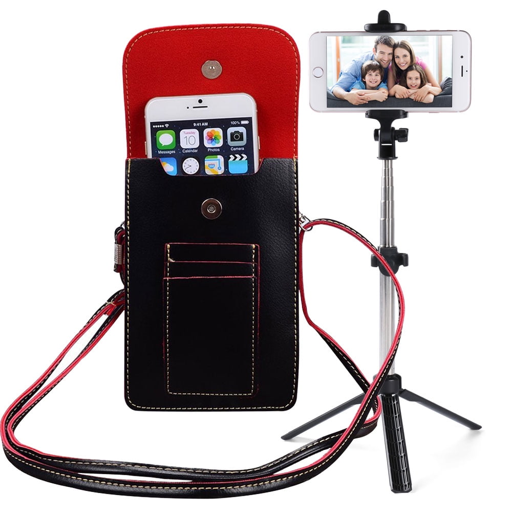 BUNDLE: Vegan Leather Vertical Crossbody Smartphone Pouch Wallet (Black ...