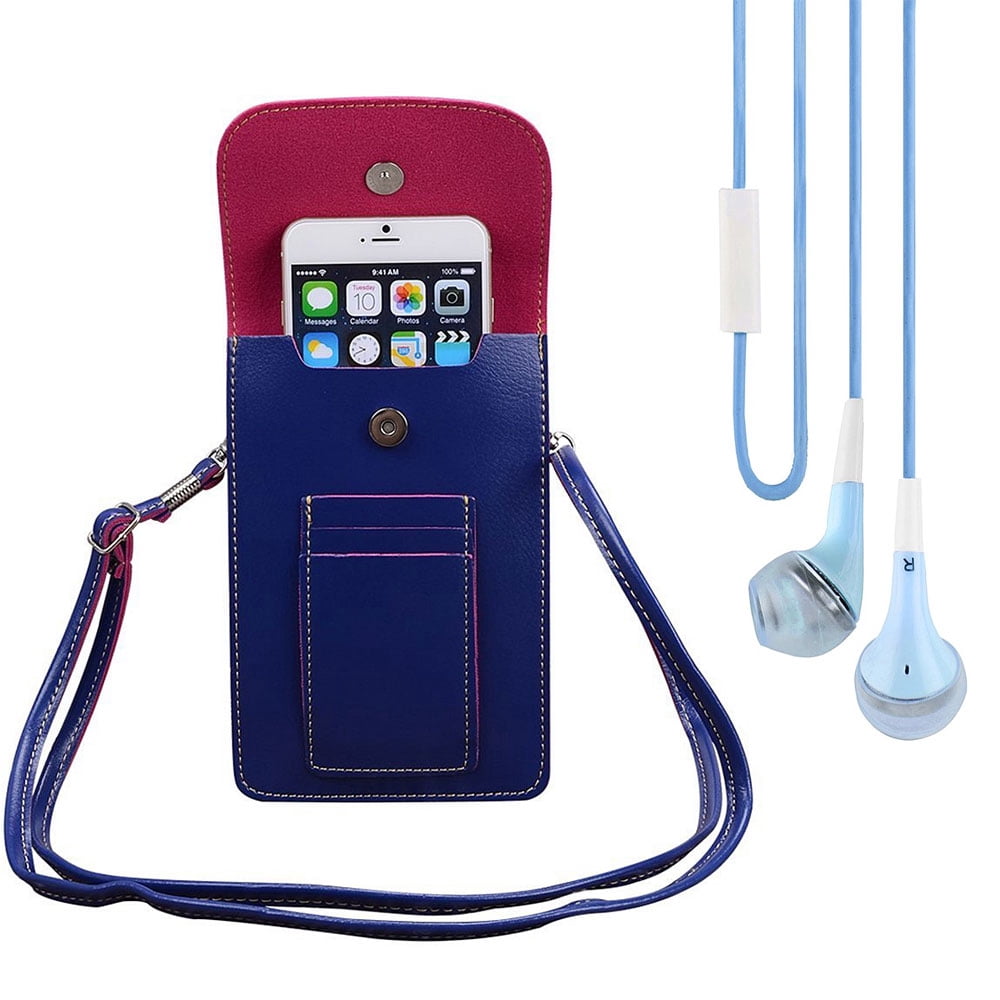 BUNDLE: Vegan Leather Vertical Crossbody Smartphone Pouch Wallet (Blue ...