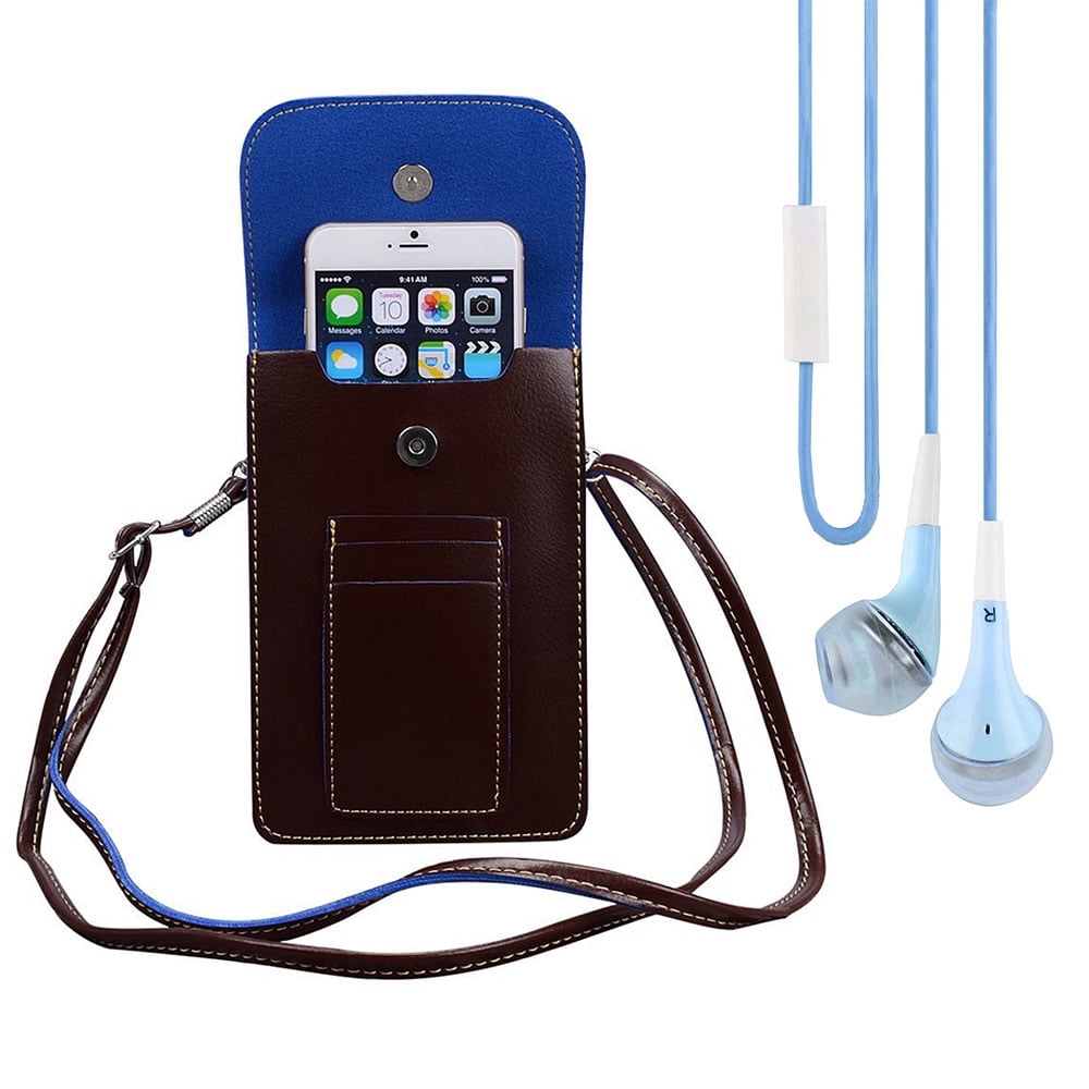 BUNDLE: Vegan Leather Vertical Crossbody Smartphone Pouch Wallet (Brown ...