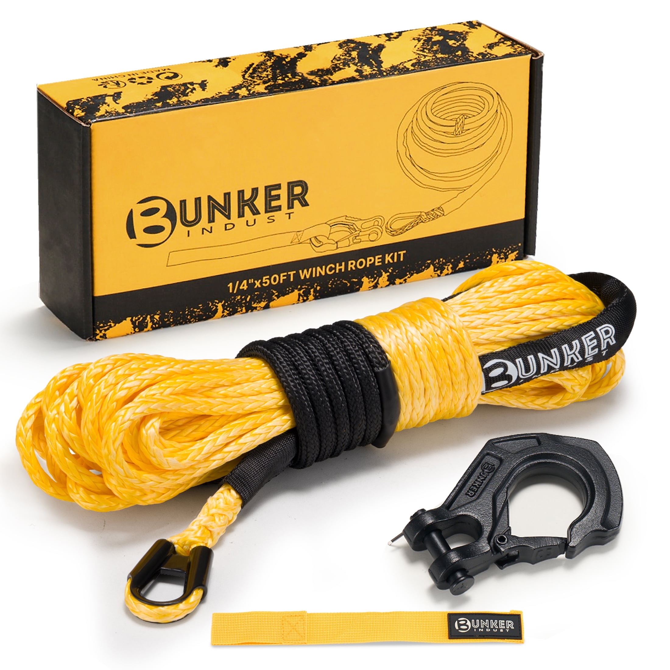 BUNKER INDUST 1/4" x 50' Synthetic Winch Rope Kit,11023LBS Winch Line ...