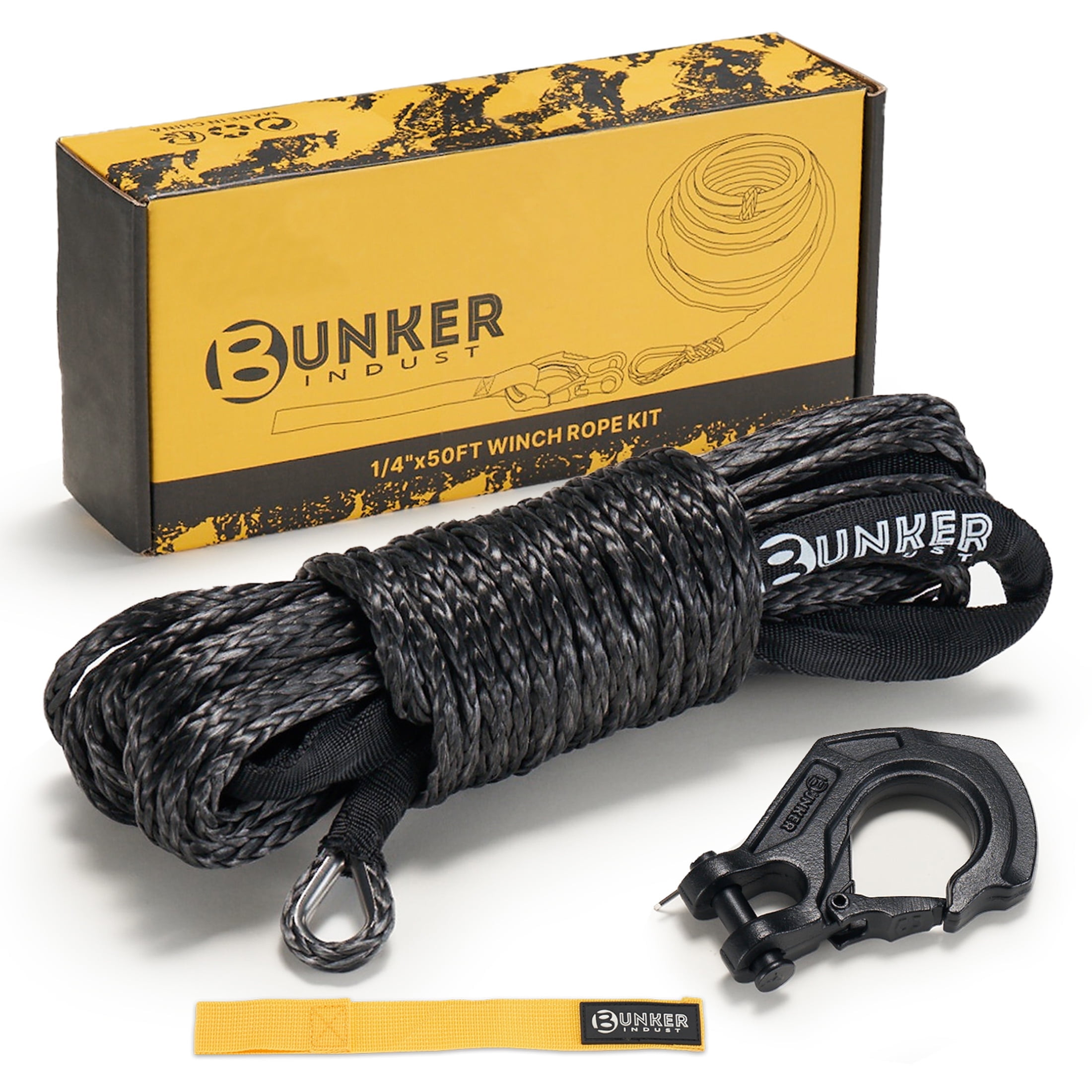 BUNKER INDUST 1/4" x 50' Synthetic Winch Rope Kit,11023LBS Winch Line ...