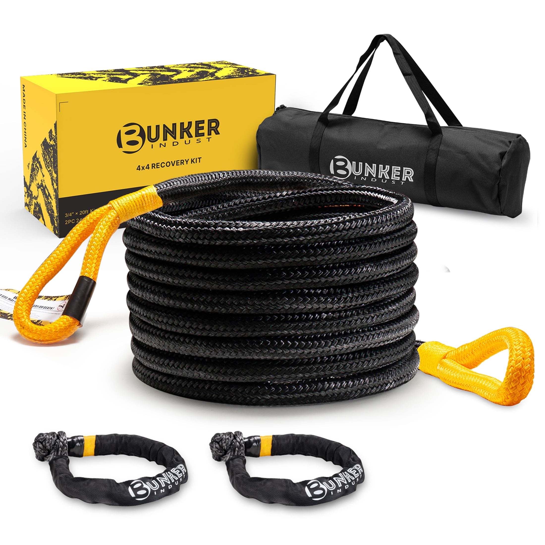 BUNKER INDUST 3/4in×20ft Kinetic Recovery Rope with 2 Soft Shackles Kit ...