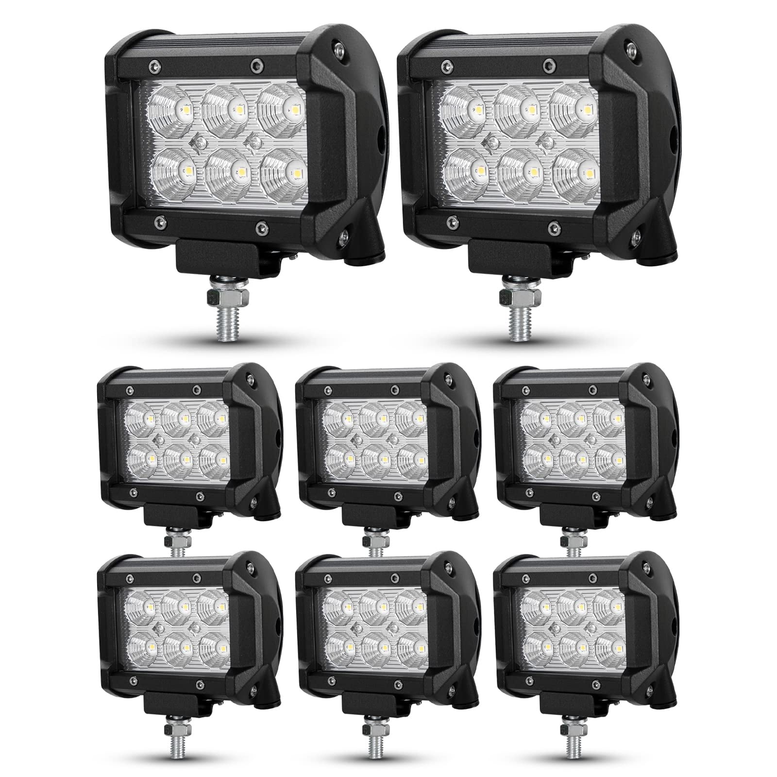 BUNKER INDUST 8Pcs 18W MMF7 LED Light Pods 4 Inch Flood Beam Cube Work ...