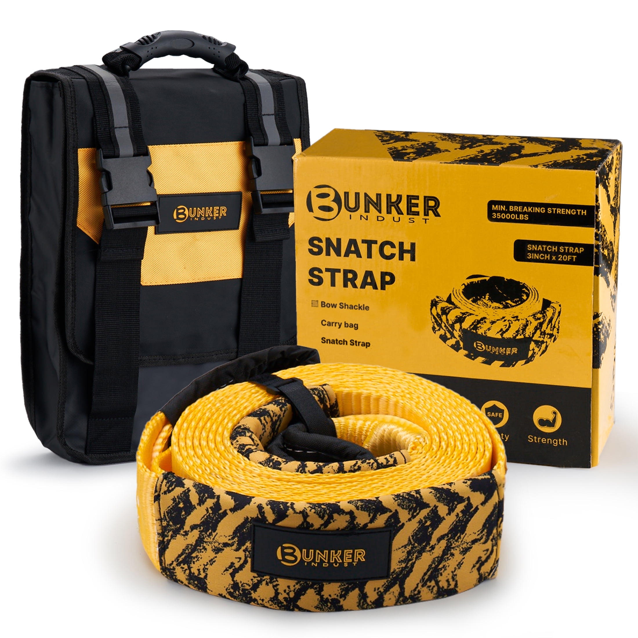 BUNKER INDUST Heavy Duty Tow Strap with Bag Recovery Kit, 3" x 20ft ...