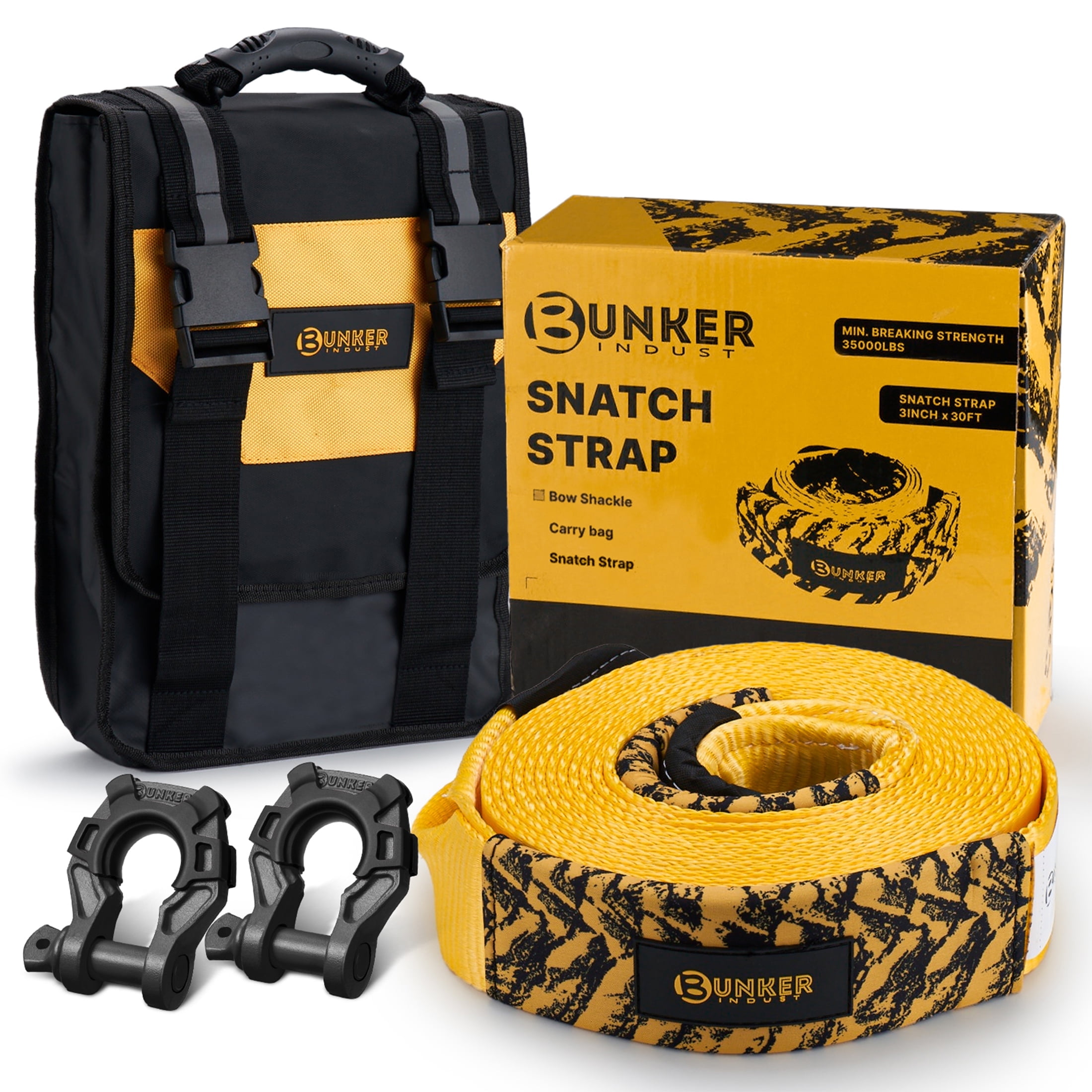 BUNKER INDUST Heavy Duty Tow Strap Recovery Kit, 3" x 30ft Recovery ...