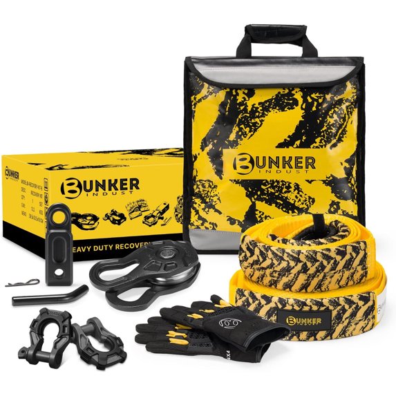 BUNKER INDUST Off Road Recovery Kit with 30ft & 10ft Tow Straps, Snatch ...