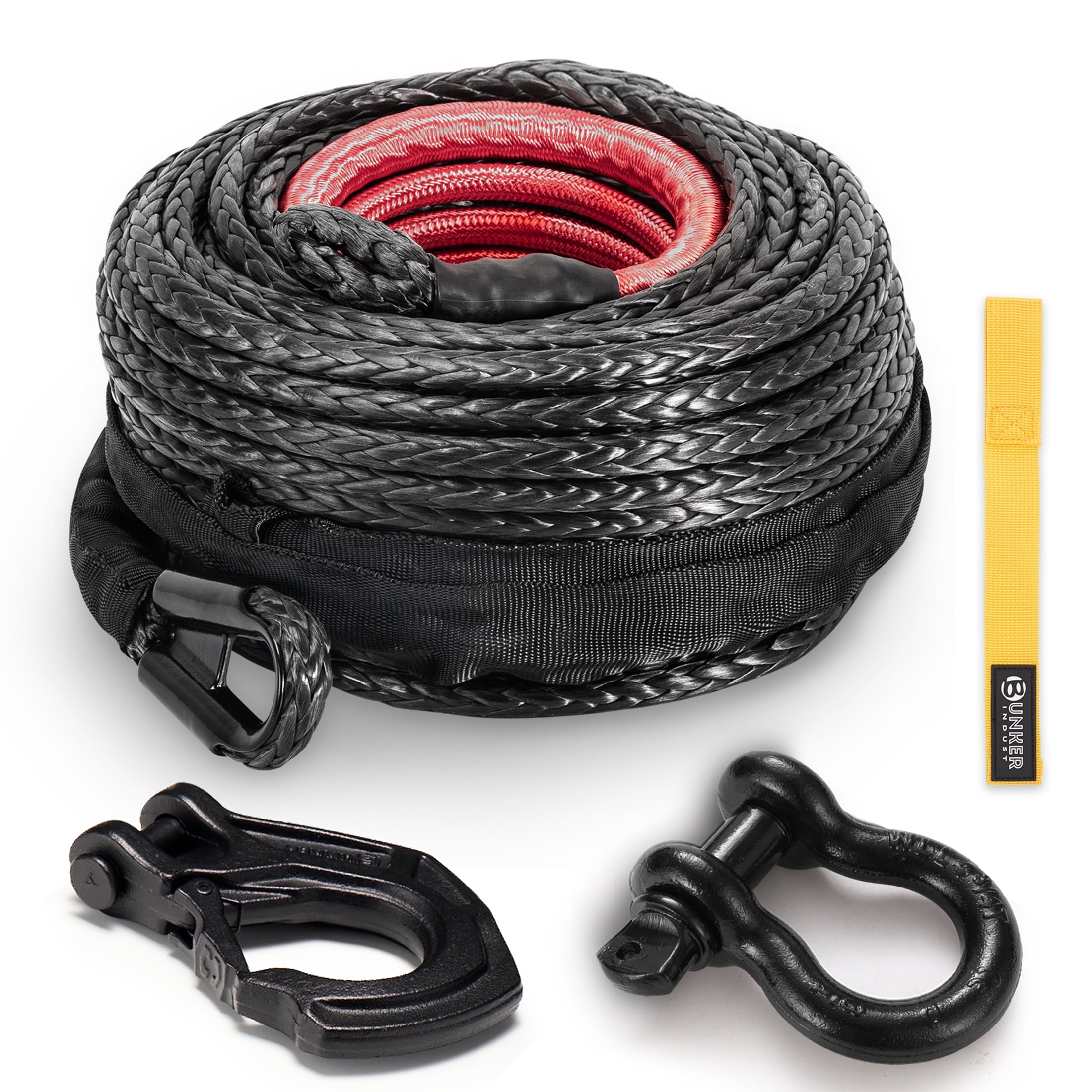 BUNKER INDUST Synthetic Winch Rope + D-Ring Shackle + Winch Hook,100ft ...