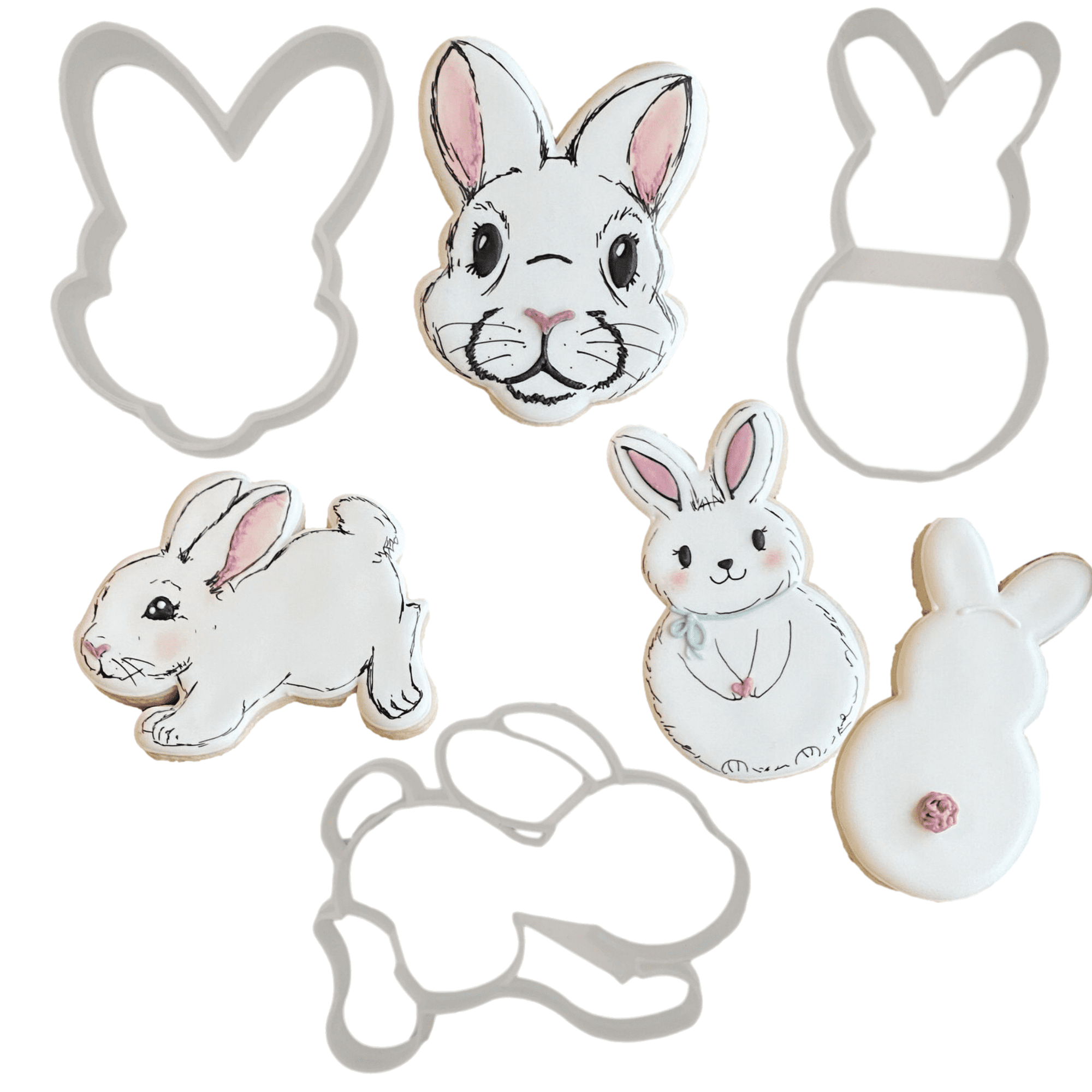 BUNNY COOKIE CUTTERS Easter Bunny Hopping Side View Rabbit Head Face ...