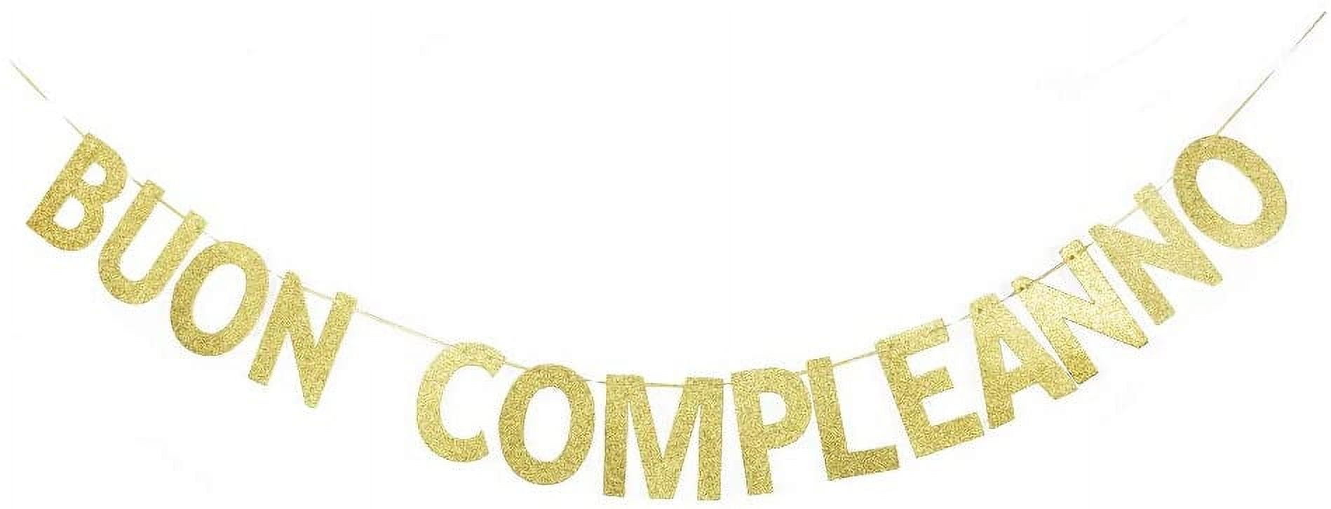 BUON Compleanno Banner, Gold Gliter Shiny Paper Italian Happy Birthday ...