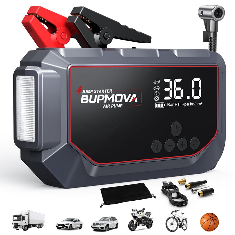 BUPMOVA Car Jump Starter with Air Compressor 150PSI (All Gas/10.0L ...