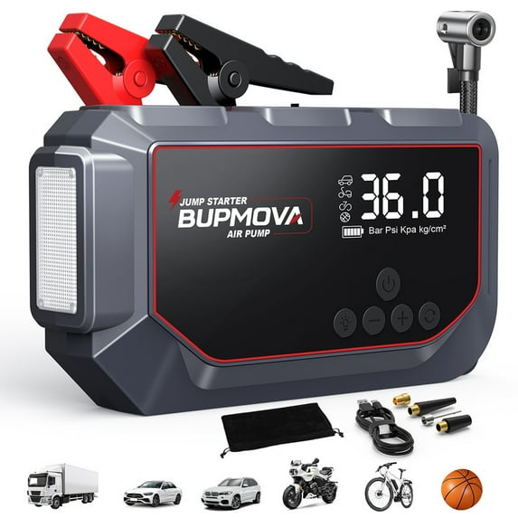 BUPMOVA Car Jump Starter with Air Compressor 150PSI (All Gas/10.0L ...