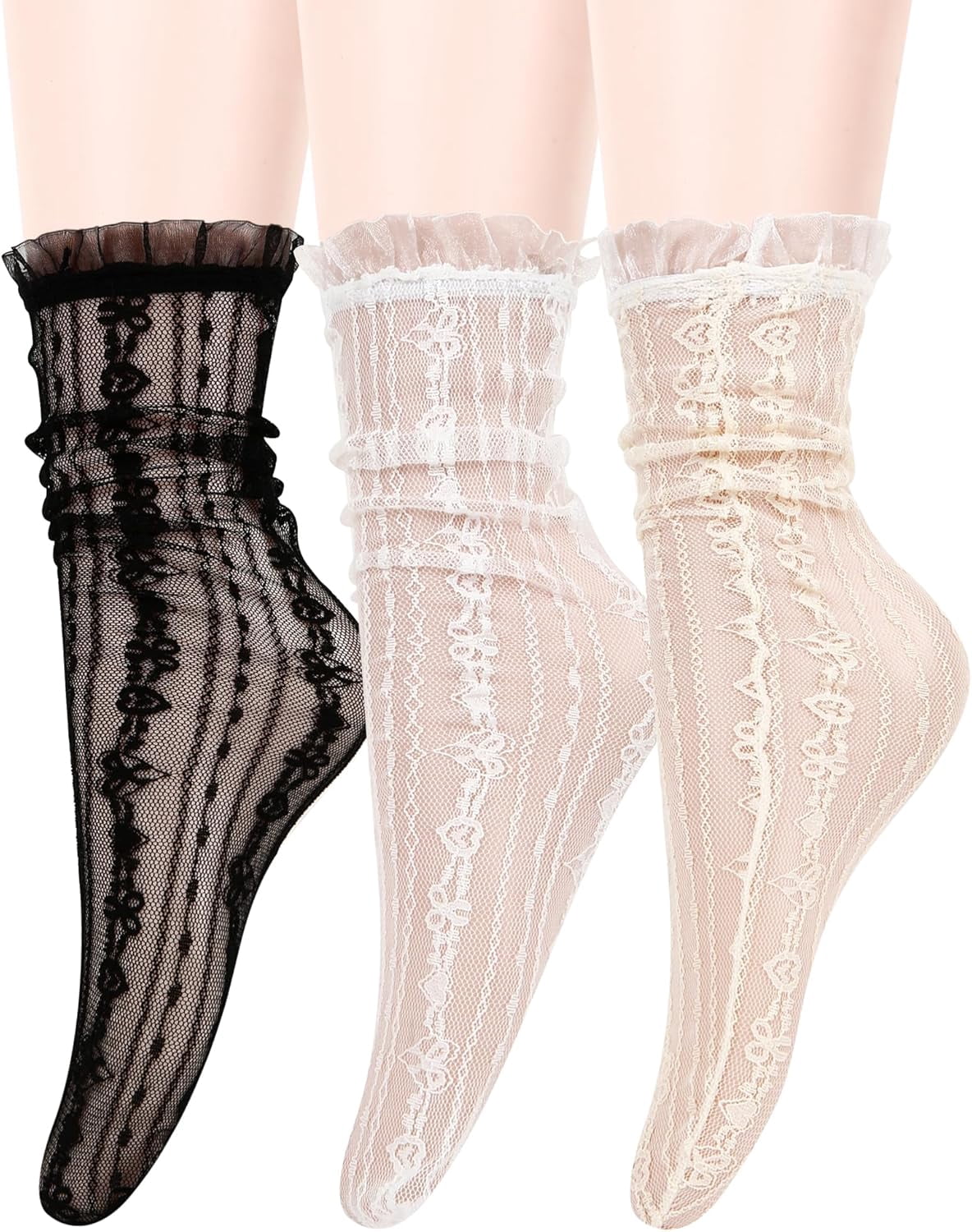 BURIBURI Benefeex Sox Womens Sheer Lace Loose Socks Decorated Mesh ...